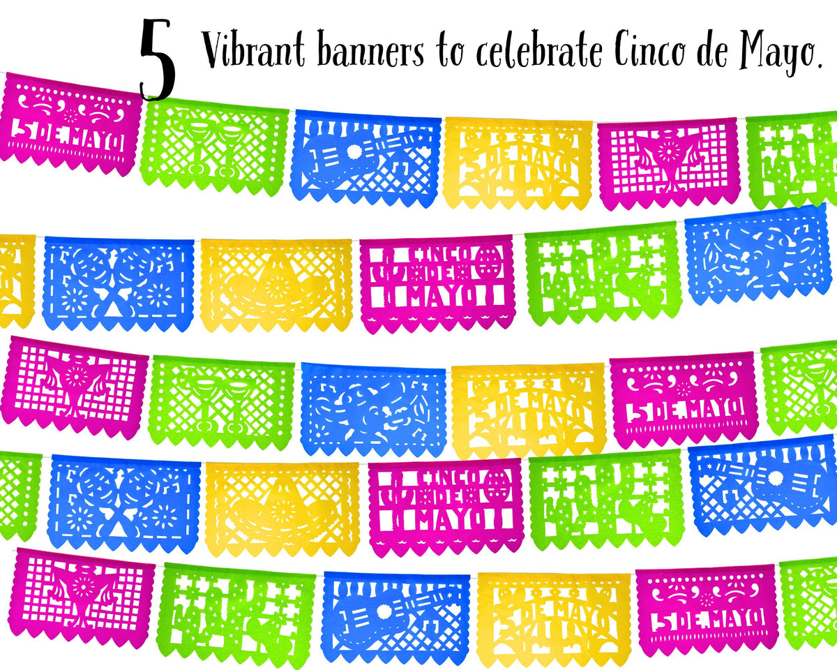 Cinco de Mayo Papel Picado Banner in Bright Colors (5 Pack) – FIESTACONNECT