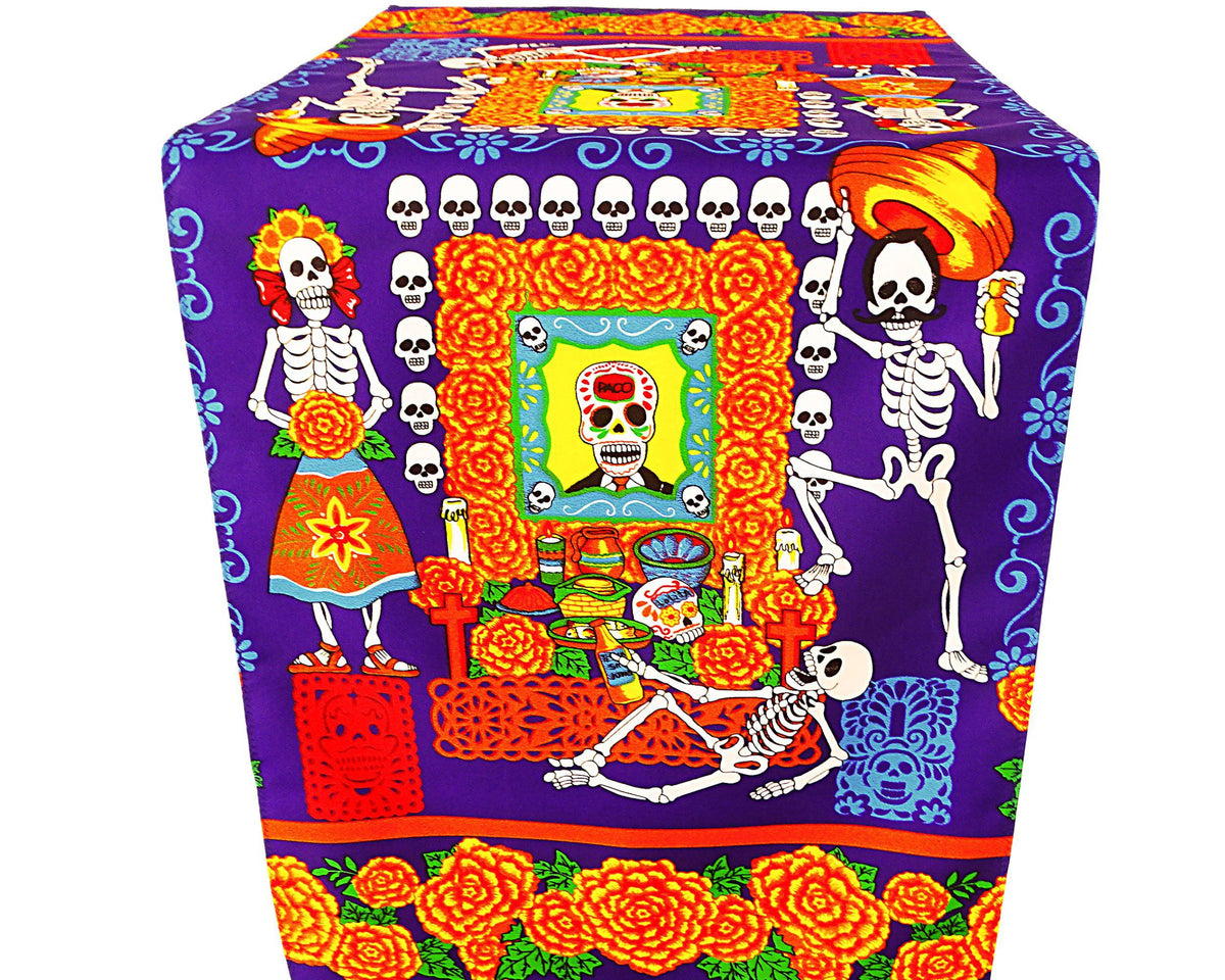 Day of the Dead Ofrenda Mexican Table Runner in Purple | FiestaConnect ...