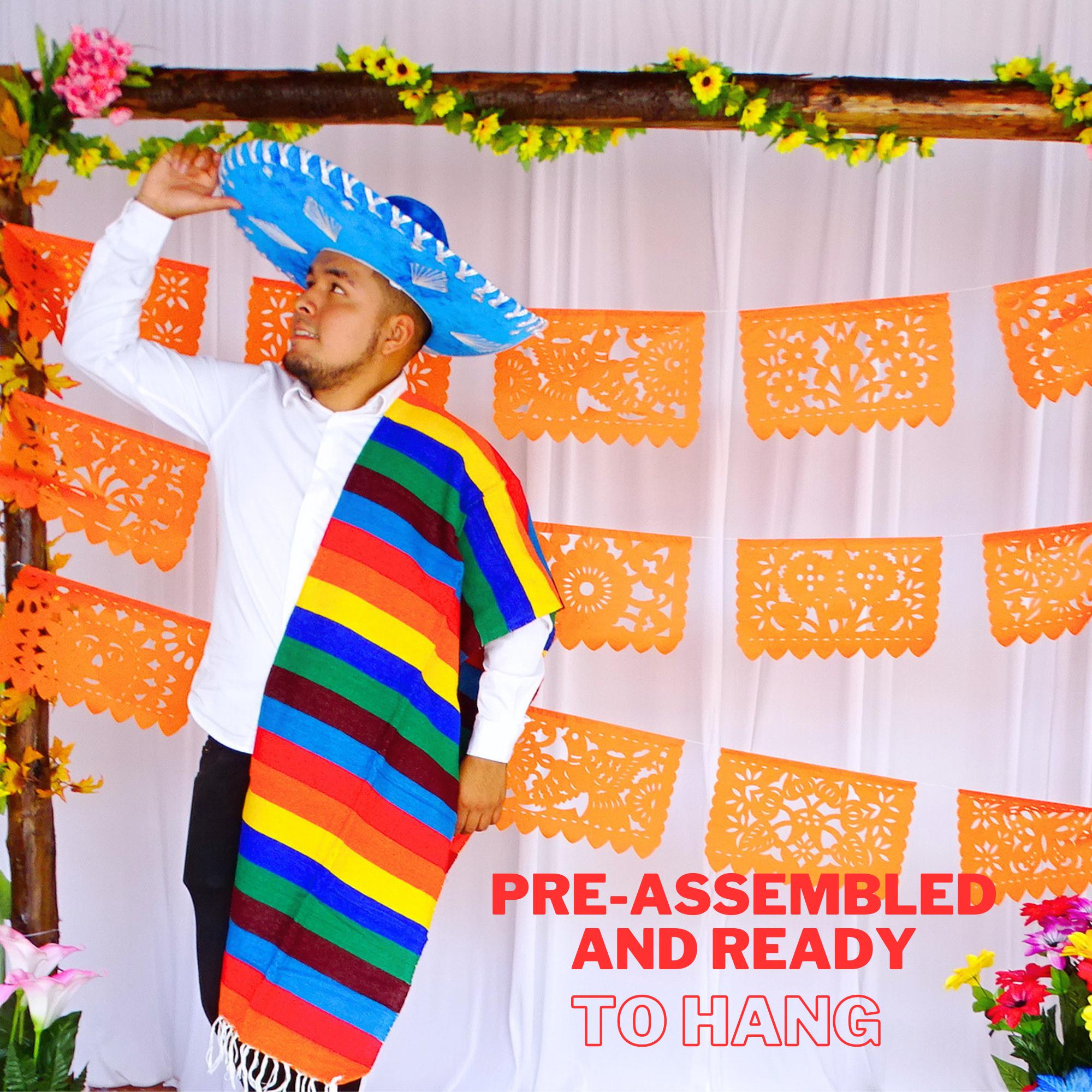 Mexican Party Decor Orange Papel Picado Banners (Tissue Paper, 60ft To ...