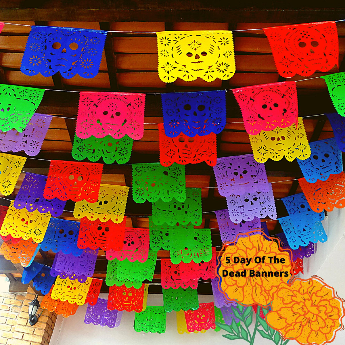 Day of the Dead Multi-Color Papel Picado Banners (Plastic, 90ft Total ...