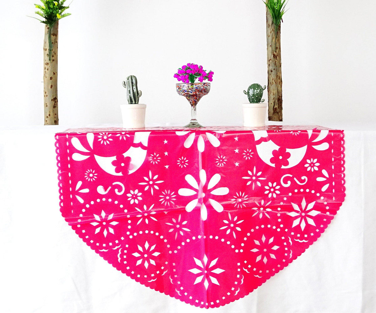 Mexican Plastic Papel Picado Table Decoration in Pink | FiestaConnect ...