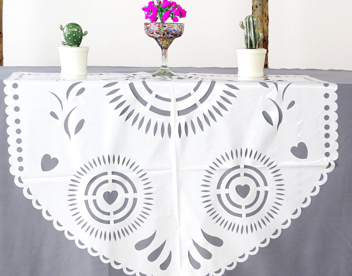 Mexican Plastic Papel Picado Table Decoration in White | FiestaConnect ...