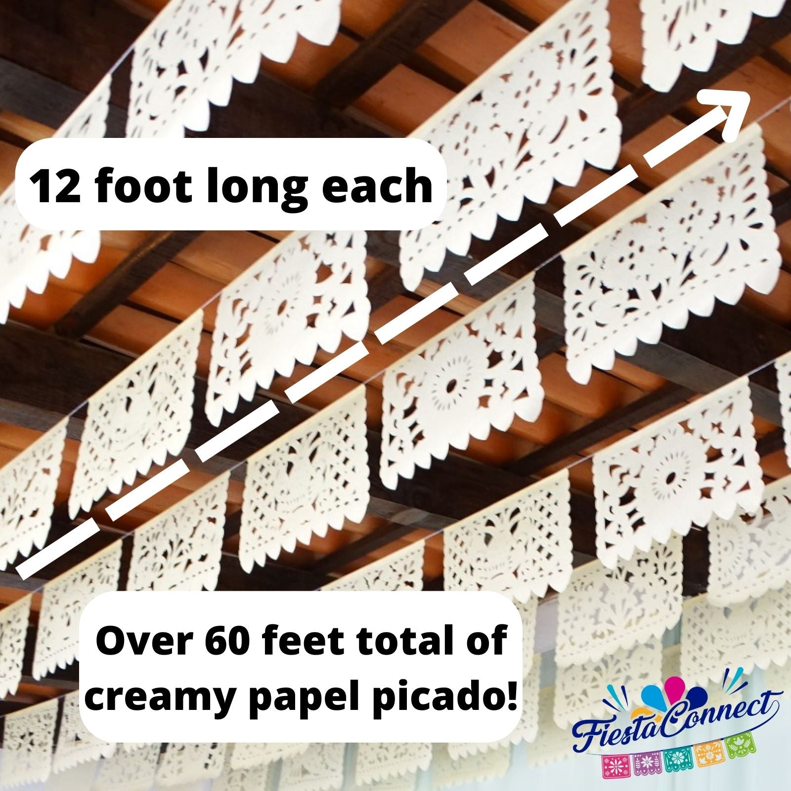 Mexican Papel Picado Banner in Ivory (5 Pack) | FiestaConnect ...