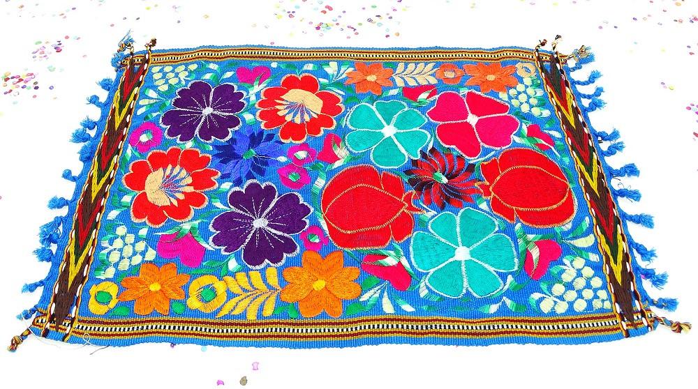 Embroidered Floral Mexican Placemat in Blue | FiestaConnect – FIESTACONNECT