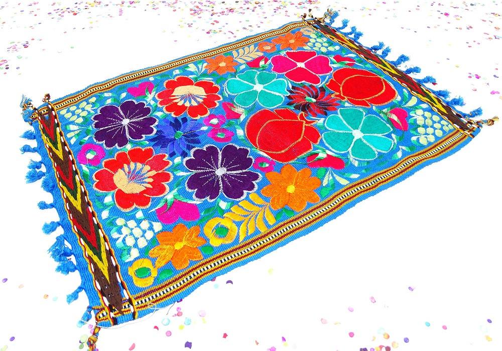Embroidered Floral Mexican Placemat in Blue | FiestaConnect – FIESTACONNECT